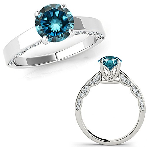 Jascina 0.50 Carat Blue Diamond Vintage Beautiful Solitaire Engagement Wedding Anniversary Ring 14K White Gold