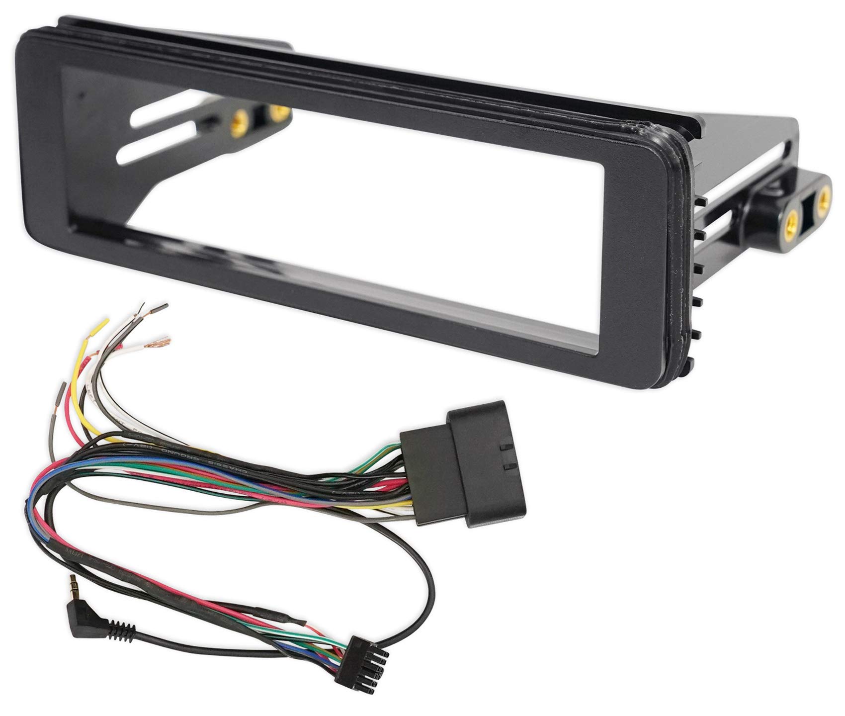 Pyle Bluetooth Marine Receiver Stereo - 12v Single DIN Style Boat in Dash Radio Receiver System & Metra 99-9600 Stereo Installation Kit for Select 1998-2013 Harley Davidson Motorcycles (Black)