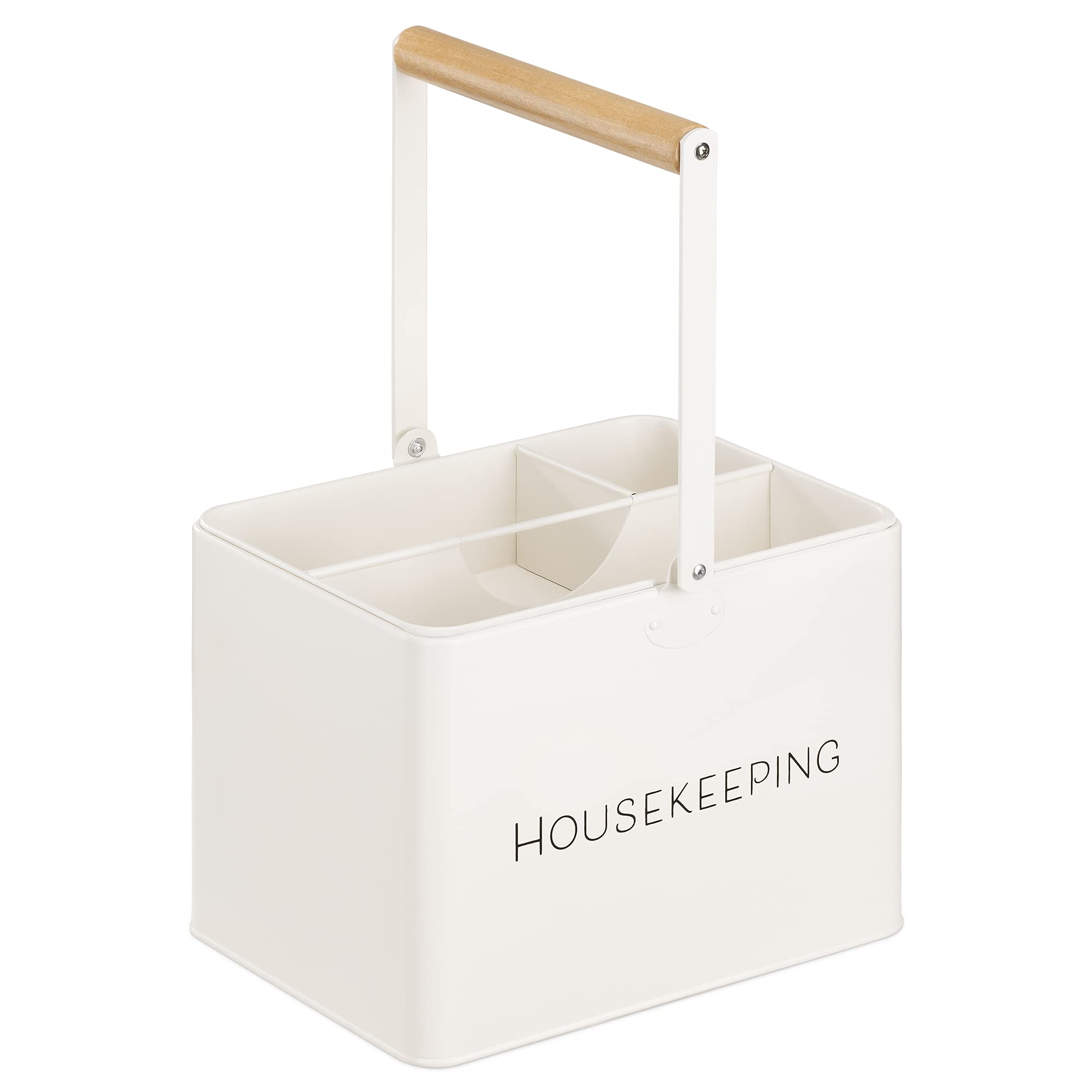 Navaris Cleaning Caddy with Handle - Metal Cleaning Product Storage Organizer Box for Housekeeping Products for Bathroom Kitchen Home - Vintage Design