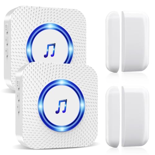 SanJie Door Chime, Door Open Contact Sensor Alarm for Business/Store/Home/Office When Entering, with 600 FT Range,55 Chimes 5 Adjustable Volume 2 Receivers +2 Sensors