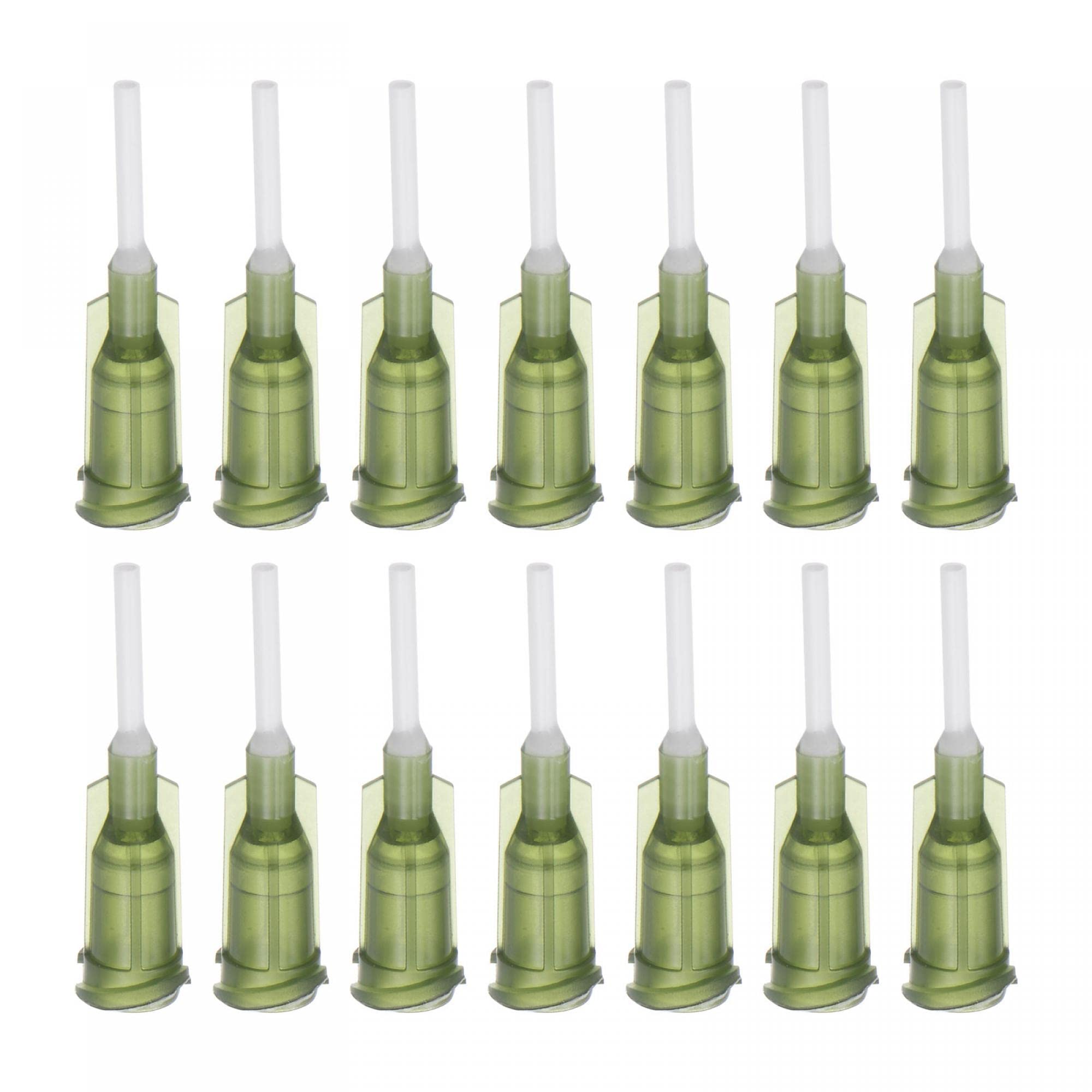 uxcell 50 Pcs 14G Plastic Dispensing Needles, 1/2" PP Glue Needle Tube Blunt Luer Lock Tips with PP Flexible Needle for Liquid Glue Gun, Olive