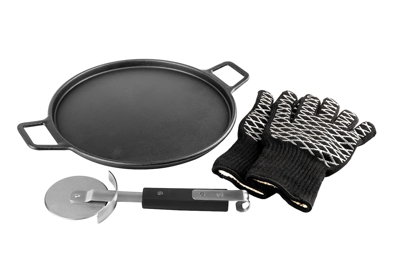 PitMaster King Cast Iron Pizza Stone 4-Pk Complete Kit