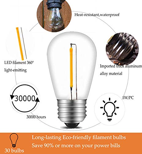 INNOCCY Edison LED S14 Light Bulbs 1W 140 Lumen 2700K Soft-warm Vintage Style Waterproof Bulb Perfect for Outdoor String Lights 30 Pack