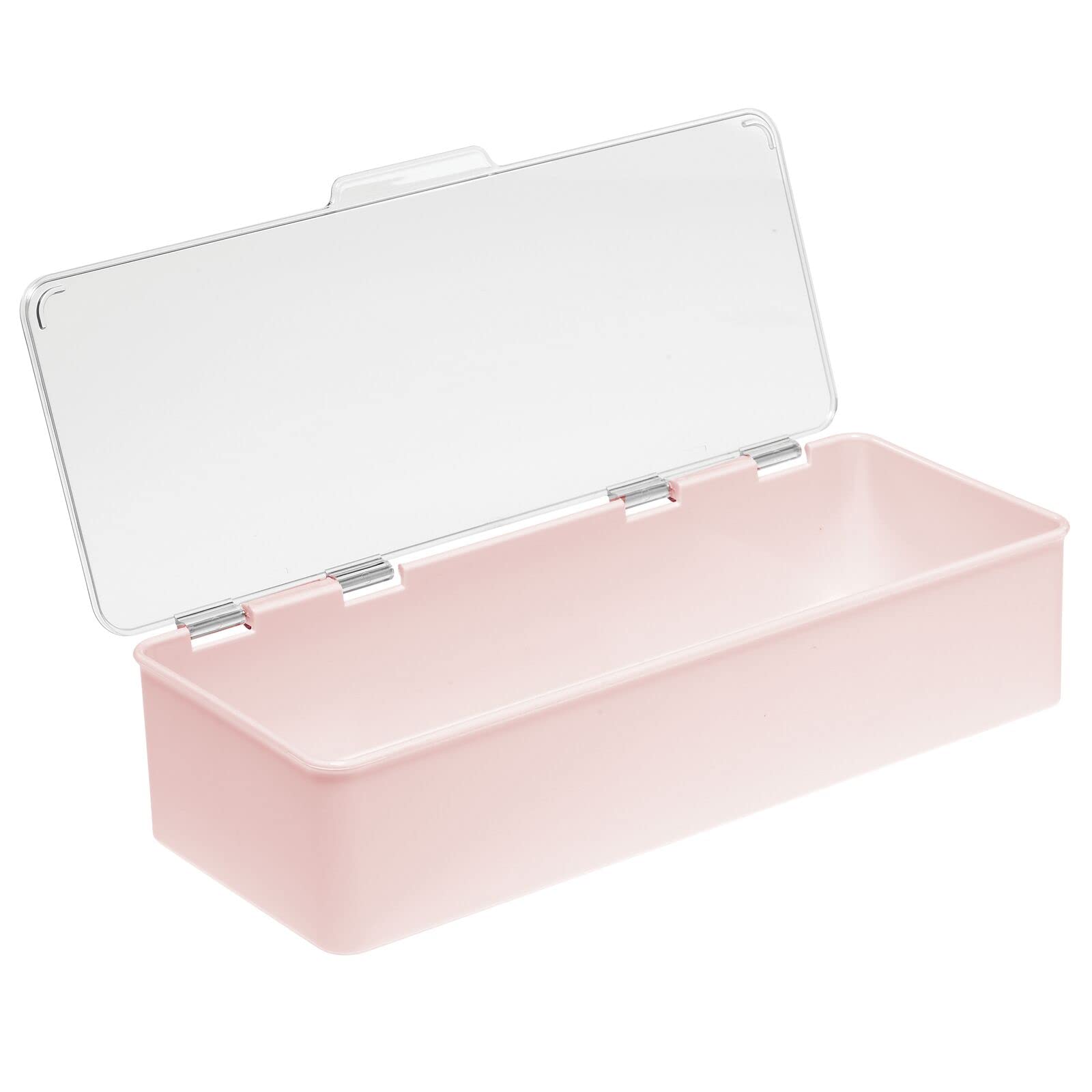 mDesign Long Plastic Household Stackable Storage Organizer Box Containers with Hinged Lid for Bedroom, Bathroom, Entryway, Hallway, Kitchen, Garage, Playroom, or Craft Room, Light Pink/Clear
