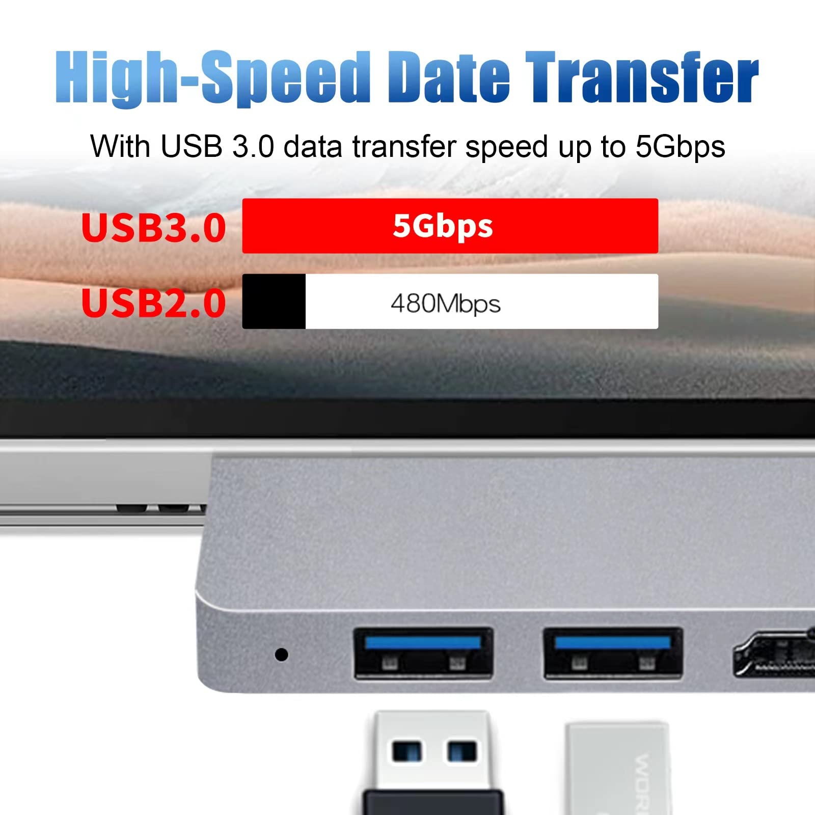 Surface Pro 8/Pro 9/Pro X USB C Hub, 6-in-2 Aluminum Surface Pro 2021 Dock with 4K HDMI Adapter, USB C Audio & Data Transfer Port , 2 USB 3.0, SD/TF Card Reader, Converter Combo Adaptor