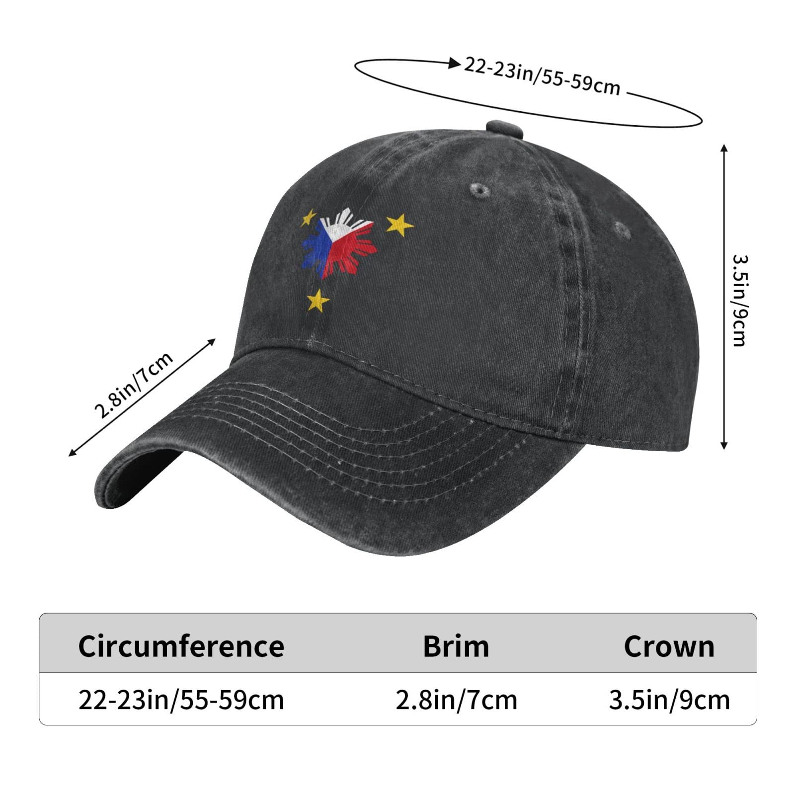 Philippines Sun and Stars Flag Hat Adjustable Distressed Baseball Cap Washed Vintage Jeans Cotton Denim Dad Hat for Men Women