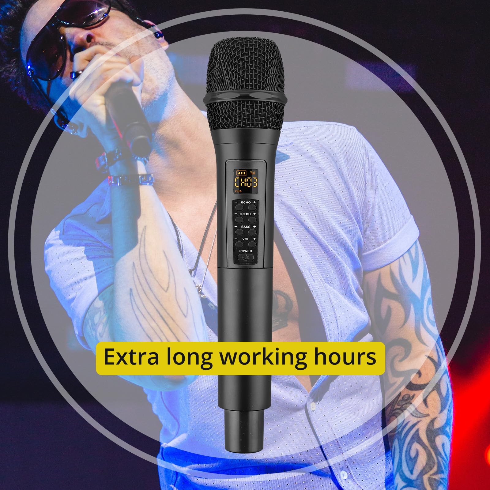 PROZOR Wireless Microphone with Volume Treble Bass Echo Control for Karaoke Machines, DJ, Singing, Church, Weddings, Speaker, amplifiers, PA Systems