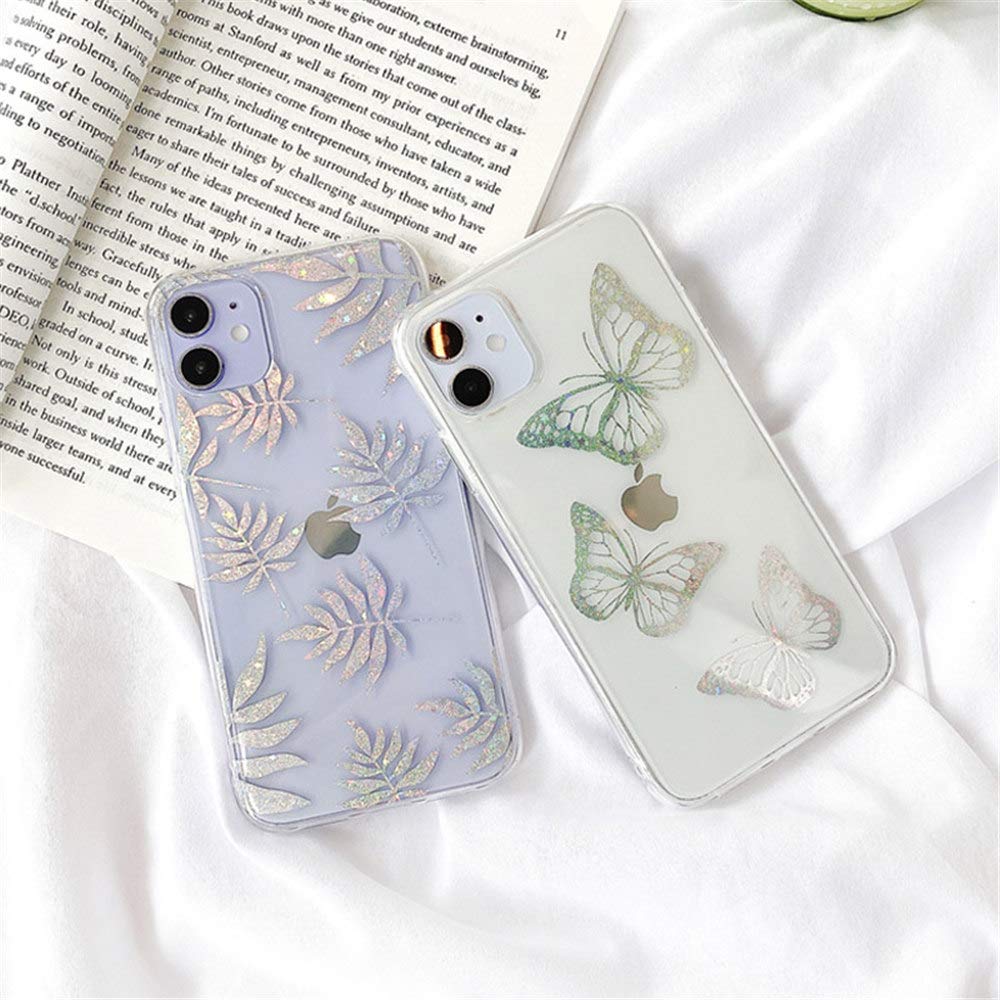 LUSAMYE iPhone 11 Case with Screen Protector, Clear Cute Butterfly Design Soft TPU Electroplated Cover Bling Glitter Cool Slim Trendy Pattern for Girl Women Apple iPhone 11 Phone Case - Butterfly