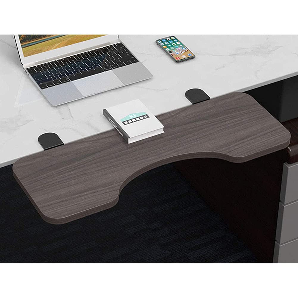 KORELI Desk Extender Wooden Desktop Keyboard Tray Ergonomics Clamp Style Keyboard Bracket Armrest Shelf Stand Slide Computer Elbow Arm Support/Walnut/64Cmx24Cm