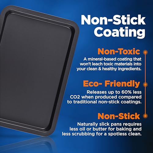 NutriChef 3-Piece Nonstick Oven Cookie Sheets for Baking - Heavy Duty Carbon Steel Baking Sheet Pans Set - Large, Medium, and Small Sized Baking Tray - Dishwasher Safe, Black