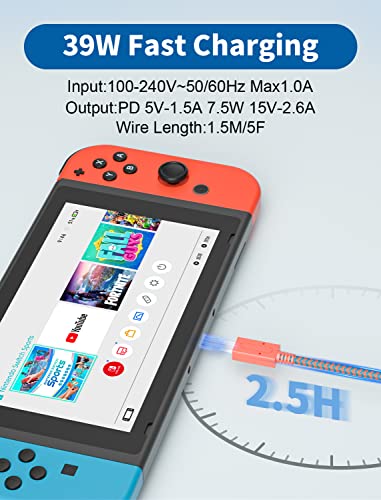 Switch Charger AC Adapter Power Cord Portable Power Supply Accessories for Nintendo Switch: Switch Lite Switch OLED Fast Charger Support Nintendo Switch TV Dock Mode AC 15V 2.6A