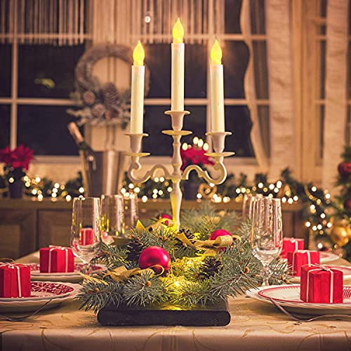 Raycare 12pcs LED Flameless Taper Candles with 6H Automatic Timer, 0.79×6.5 Inches Battery Operated Fake Candles with Warm Yellow Flickering Light, Dripless Candles for Window Themed Party Decorations