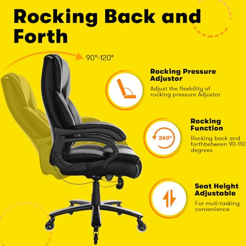 OFIKA Big and Tall Office Chair 500lbs - Adjustable Lumbar Support, Office Chair for Heavy People, Heavy Duty High Back Executive Desk Chair with Wide Seat and Quiet Rubber Wheels, Large Office Chair