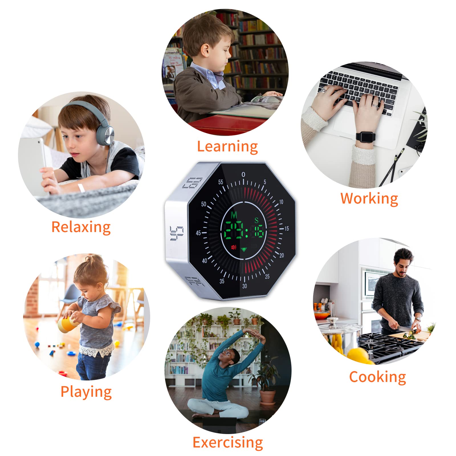 Ousmile Flip Visual Timer, 60-Minute Countdown Pomodoro Timer for Kids and Adults, Magnetic Productivity Timer for Cooking Office, Kitchen, Classsroom, Work