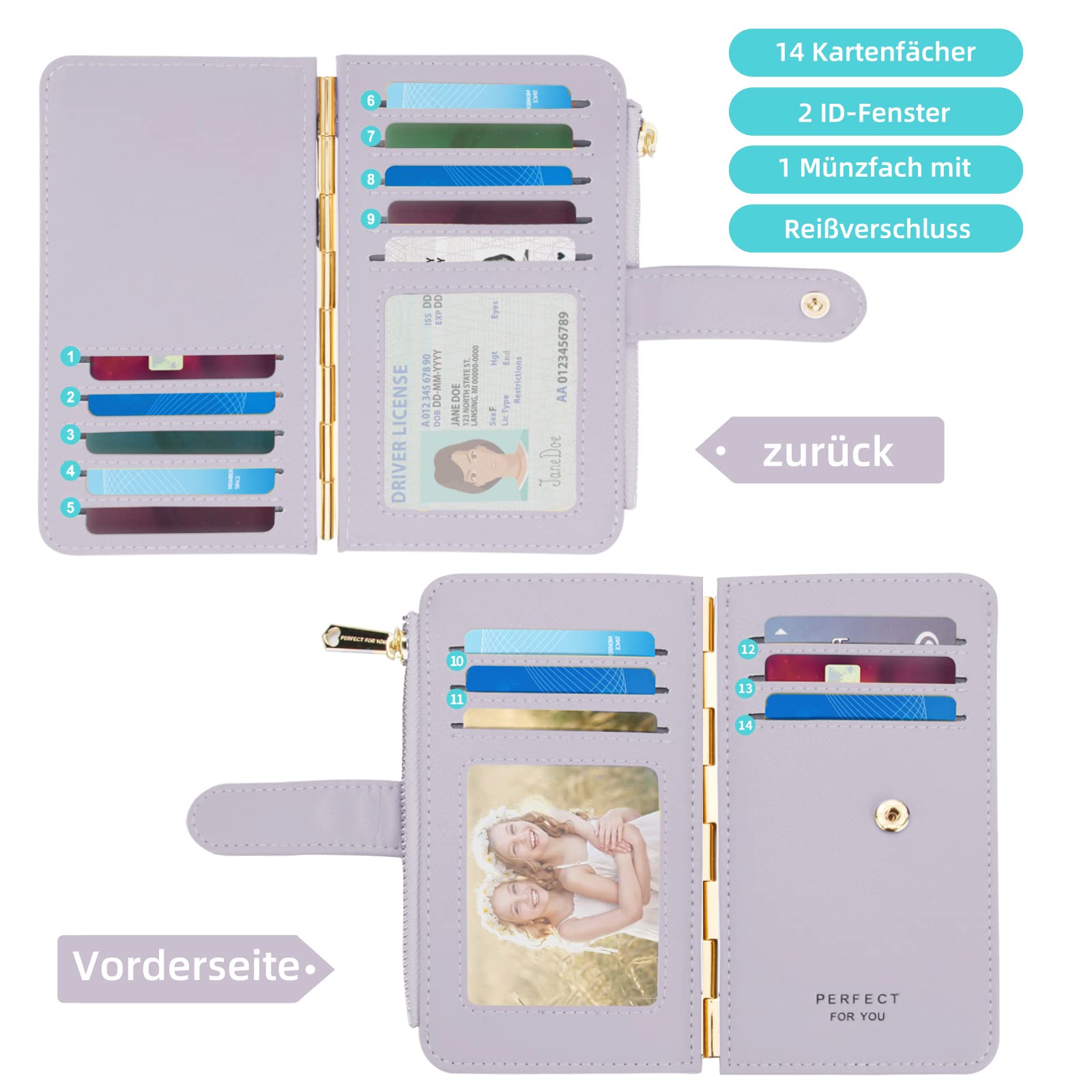 PERFECB FORYOU Slim Womens Credit Card Holder-RFID Blocking- Bifold Multi Card Small Wallet for Women Minimalist Card Holder Wallet (Purple)