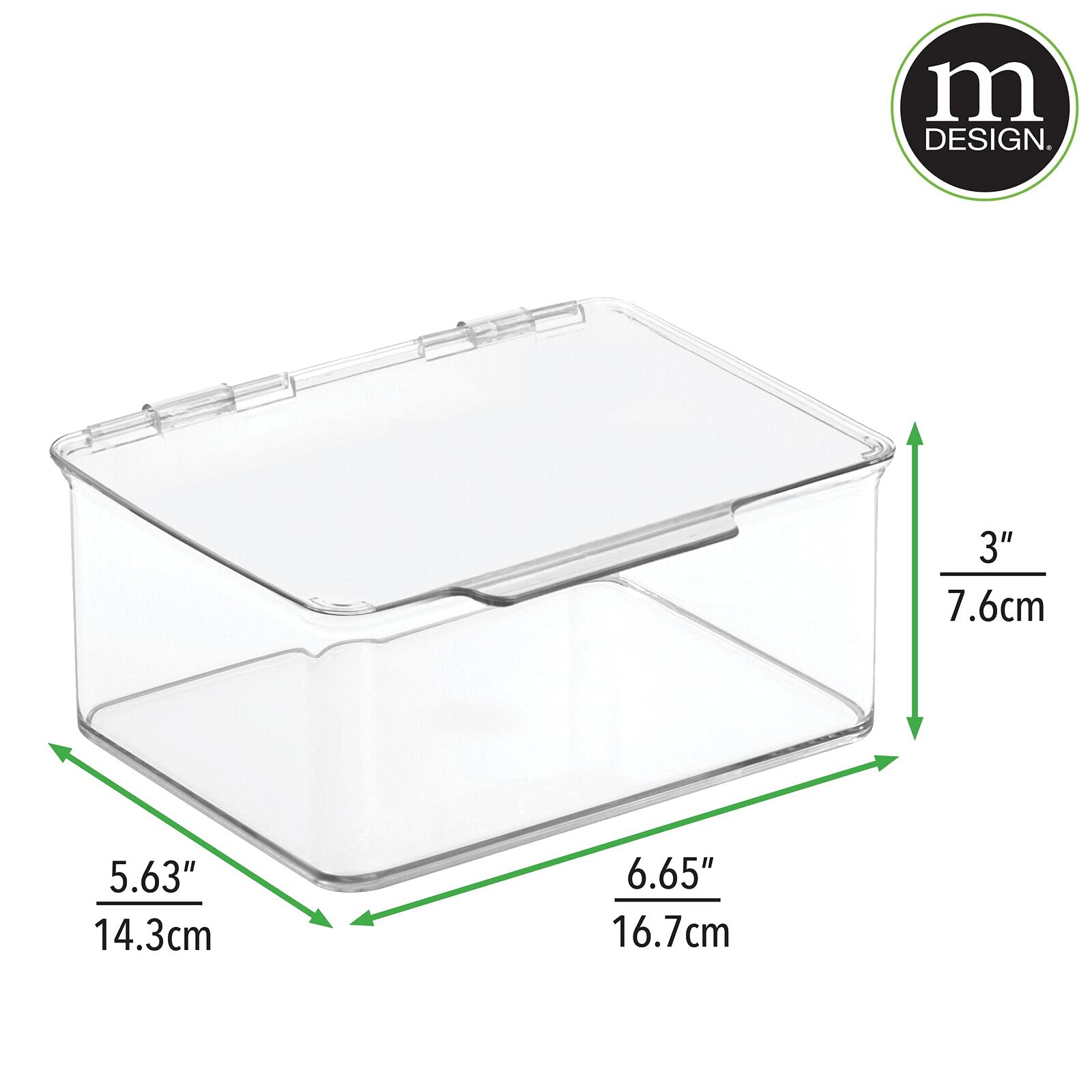 mDesign Plastic Stackable Storage Organizer Toy Box with Lid for Action Figures, Crayons, Markers, Building Blocks, Puzzles, Craft or School Supplies - Pack of 4, Includes 32 Labels - Clear