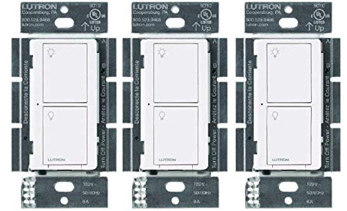 Lutron Caseta Smart Lighting Switch for All Bulb Types or Fans | Neutral Wire Required | PD-6ANS-WH | White (3-Pack)