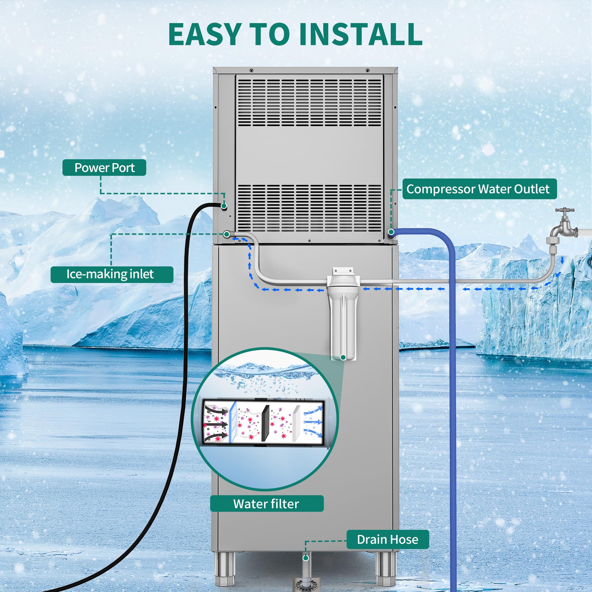 YITAHOME Commercial Ice Maker Machine 400LBS/24H with 250LBS Storage Bin, Upgraded Compressor, Self-Cleaning Stainless Steel Industrial Ice Mchine, Includes Ice Scoop, Ice Bucket and Filter
