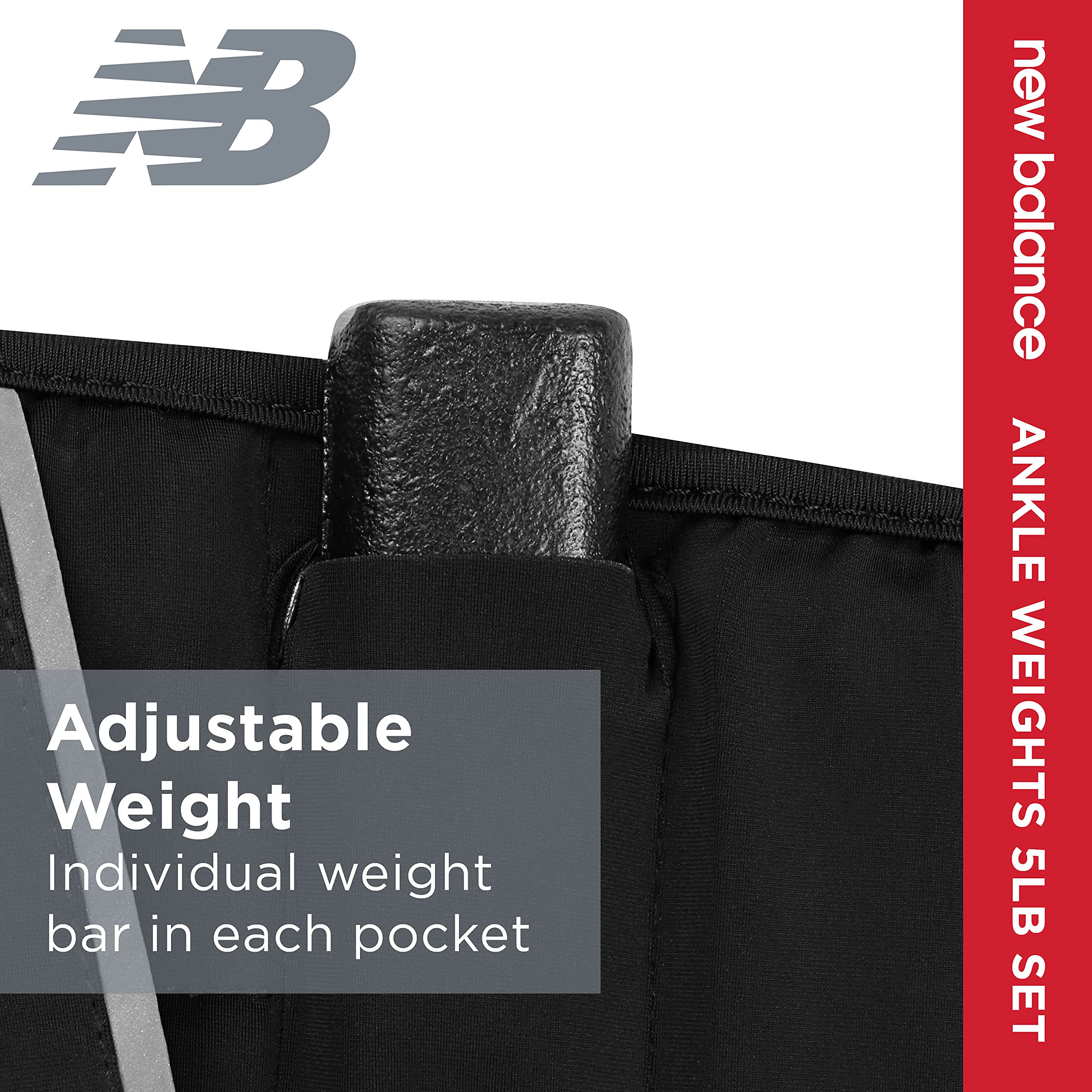 New Balance Ankle Weights For Women & Men - Adjustable Strength Training Weight Sets for Walking, Running, Pilates, Yoga, Aerobics, Cardio Exercises (Available in 3, 5lb & 8 Pound Sets), 5lb Set