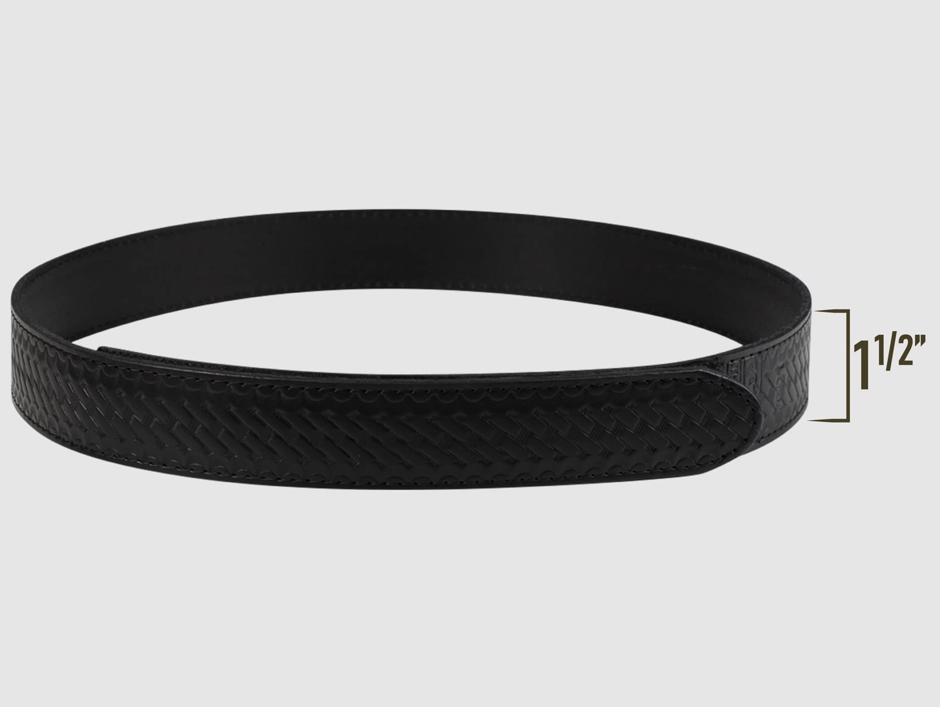 Perfect Fit Shield Wallets Mechanics Basketweave Belt Buckleless No Scratch Leather Work Belt Garrison Hook and Loop Belt 1 1/2 Inch Wide Black Drum Died, Large (38-42 Inches)