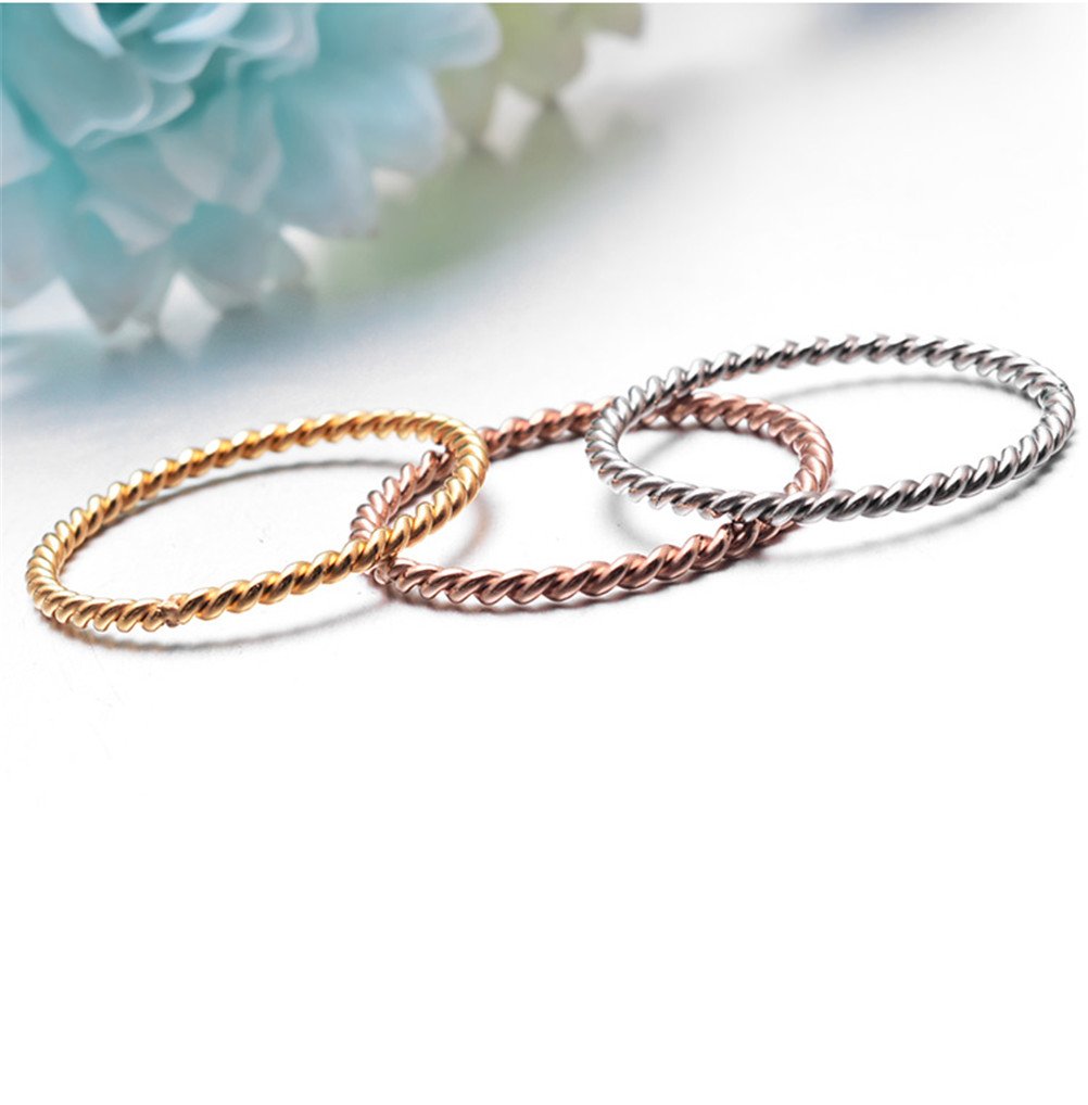 INRENG Women's Stainless Steel 1.1mm Twisted French Rope Thin Wedding Ring Silver Size 8
