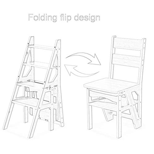 WOMELF Stool Home Step Stools,Stairway Chair with 4 Steps for Home Fashion Solid Wood Folding Chair Multifunction Stepladder Step Stool Step Ladder Fold up Library/Kitchen/Office Steps