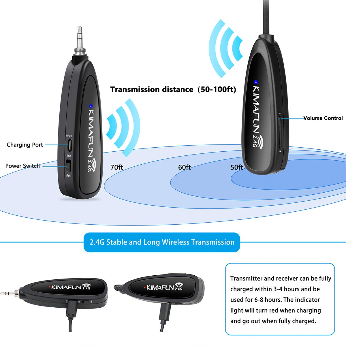KIMAFUN Headset Wireless Microphone System, No Need Bluetooth, Waterproof Head Mic for Fitness Instructor, Teaching Online, Yoga Classroom, Spinning Coach, Speaker, iPhone, Android Phone, G100-1