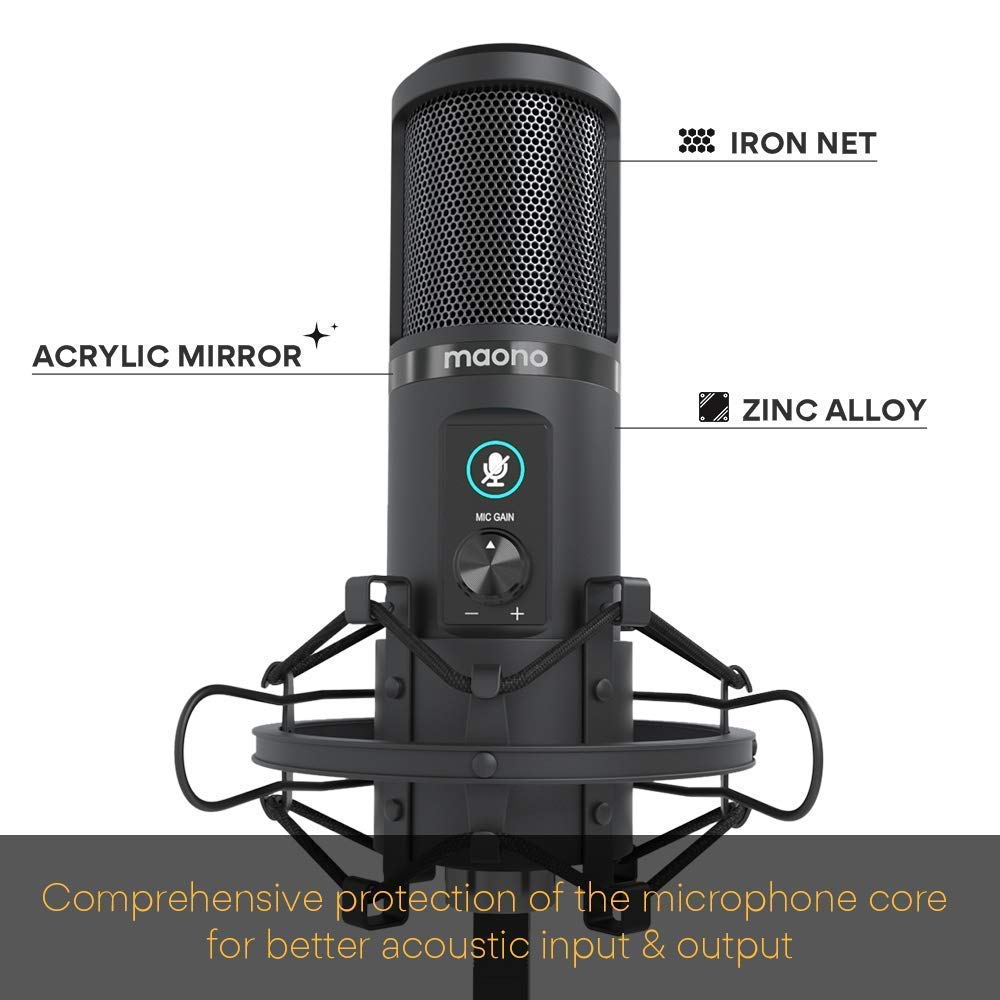 MAONO AU-PM421 USB Microphone with AU-MH601 Studio Monitor Headphones Bundle Plug and Play for Podcast, YouTube, Musicā¦