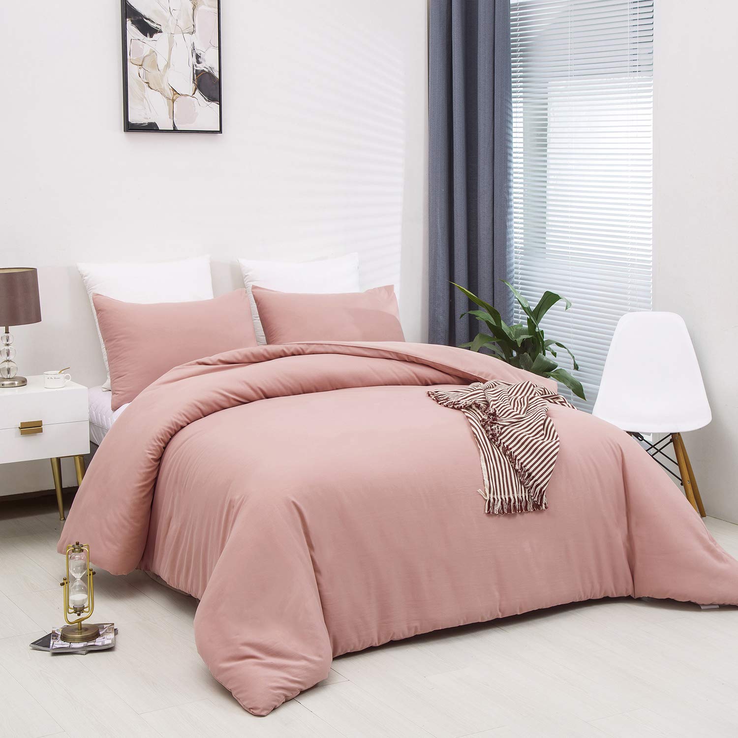 Luxlovery Pink Comforter Set Queen Blush Pink Comforter Sets Full Women Dusty Rose Mauve Qulits Comfy Soft Light Pink Comforter Blanket Breathable Comforter Set with 2 Pillowcases