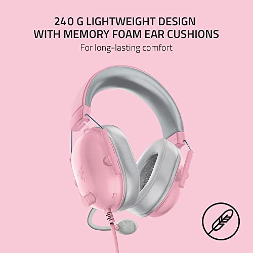 Razer BlackShark V2 X Gaming Headset: 7.1 Surround Sound - 50mm Drivers - Memory Foam Cushions - for PC, PS4, PS5, Switch - 3.5mm Audio Jack - Quartz Pink