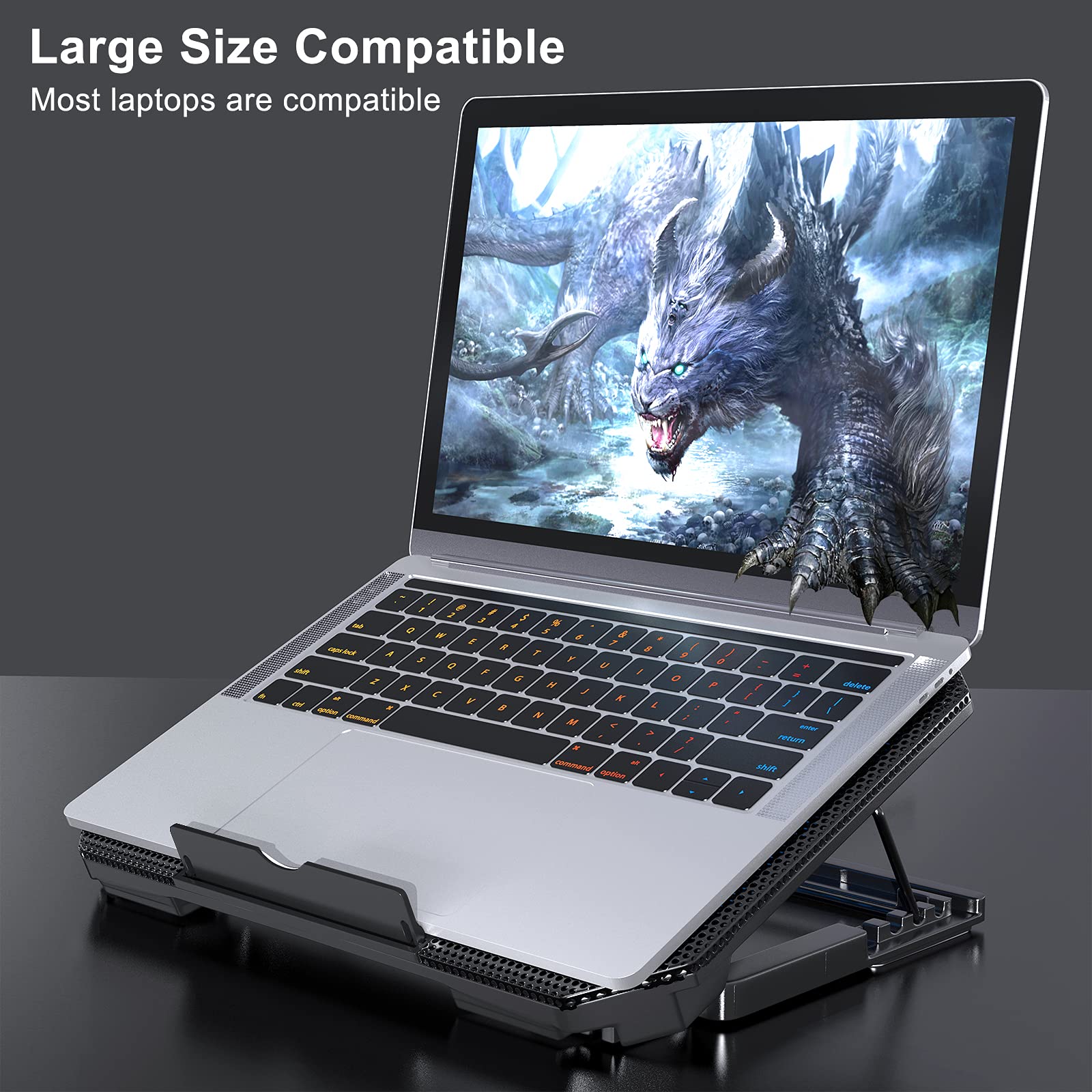 LIENS Laptop Cooling Pad with Adjustable Height Two 5.1 Inches Fan 2 USB Ports Suitable for 12"-15.6" Laptops(Black)