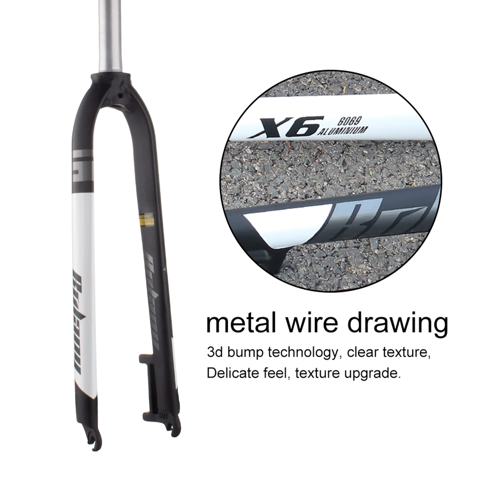 NA [US Spot] 1-1/8" Full Aluminum Alloy 26/27.5/29" Rigid Disc Brake MTB Fork, 28.6mm Threadless Taper Tube Ultra Light MTB Fork (X6-Black/White)