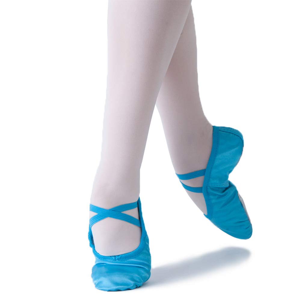 MSMAX Women's Ballet Shoes Satin Split Sole Performa Flats Blue 8 M Women