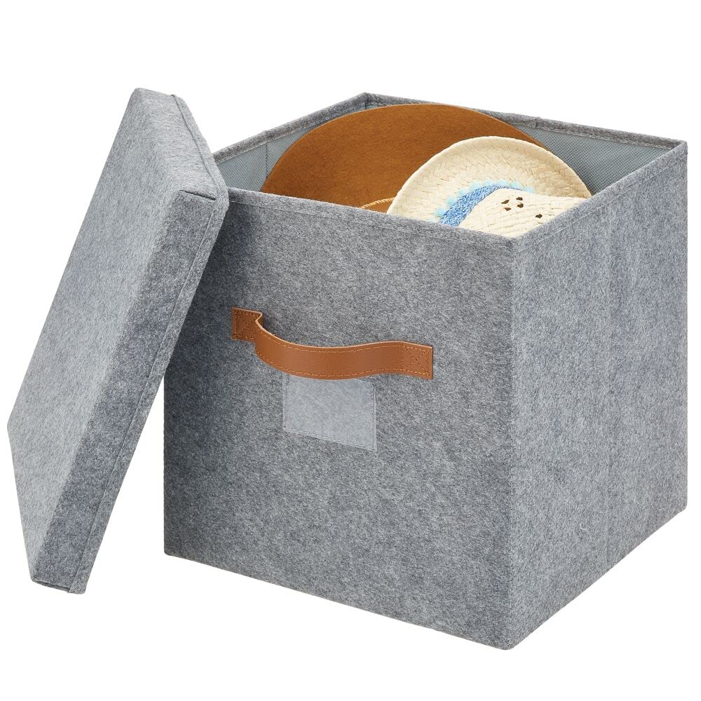 mDesign Set of 2 Wardrobe Storage Box — Clothes Storage Boxes for the Bedroom and Wardrobe — Wardrobe Organiser Boxes for Clothes, Hats, Shoes and More — Grey/Tan