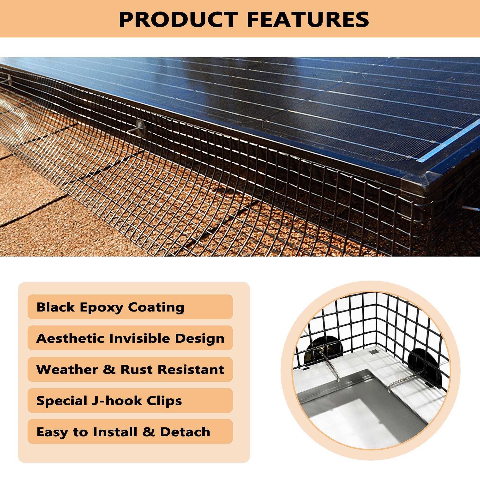 PROLEE 8 Inch X 100FT Solar Panel Bird/Critter Guard Anti-Rust with 100 Fastener Clips Rooftop Solar Panel Bird Wire Screen, Removable Without Damage