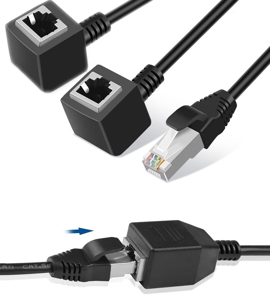 RJ45 Ethernet Splitter 1 to 2 Port Network Adapter, sartyee RJ45 Splitter Adapter for Super Category 5/5e/6/7, Applicable to Equipment with RJ45 Interface, Computer, Router, Set-top Box, Optical Modem