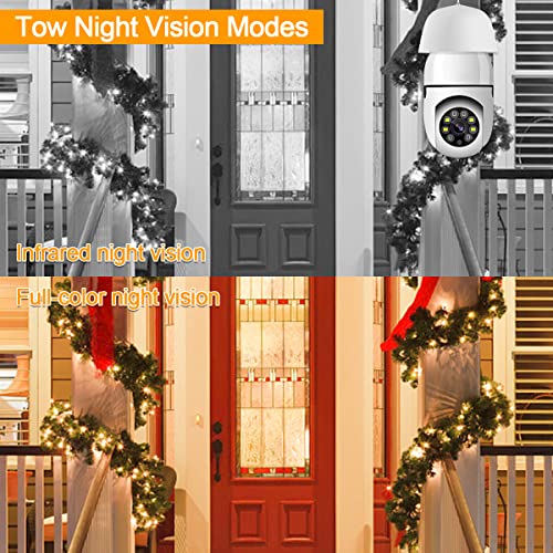 Robesty Light Bulb Security Camera,360°WiFi Camera, 1080p Wireless Night Vision Socket Smart Cameras for Home Security, Motion Detection Alarm, Two-Way Audio (NO SD Card)(2PCS)