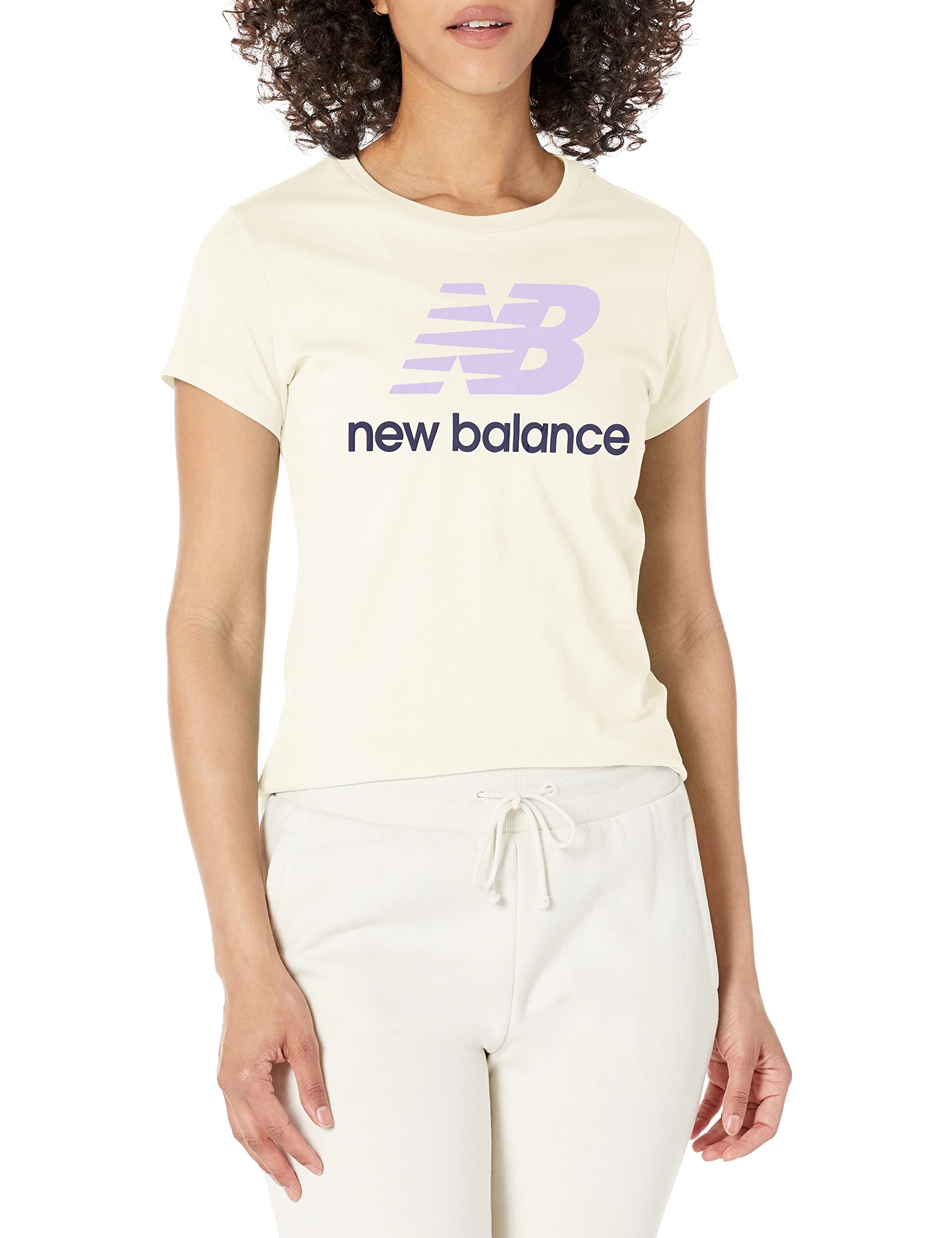 New Balance Women's NB Essentials Stacked Logo Short Sleeve 19, Multi, Large