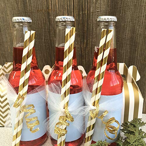 Navy Blue and Gold Foil Paper Straws - Stripe Chevron Solid - 100 Pack