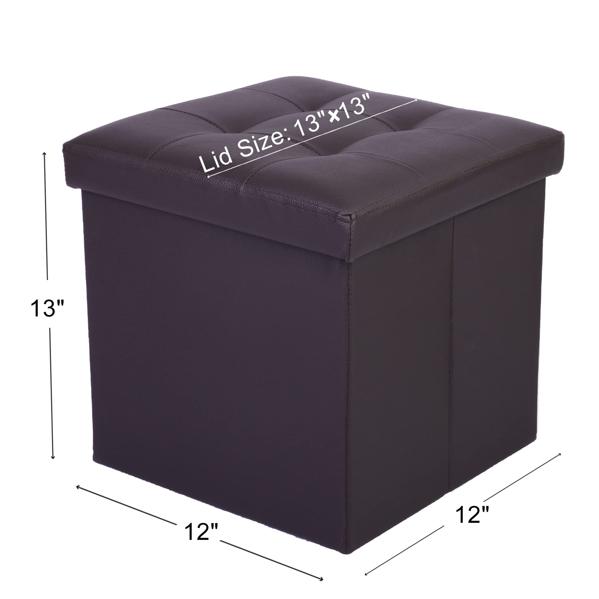 LotFancy Storage Ottoman Cube, Brown Foot Stool Ottoman,13x12x12 inch Square Ottoman with Lid, Faux Leather Seat for Dorm