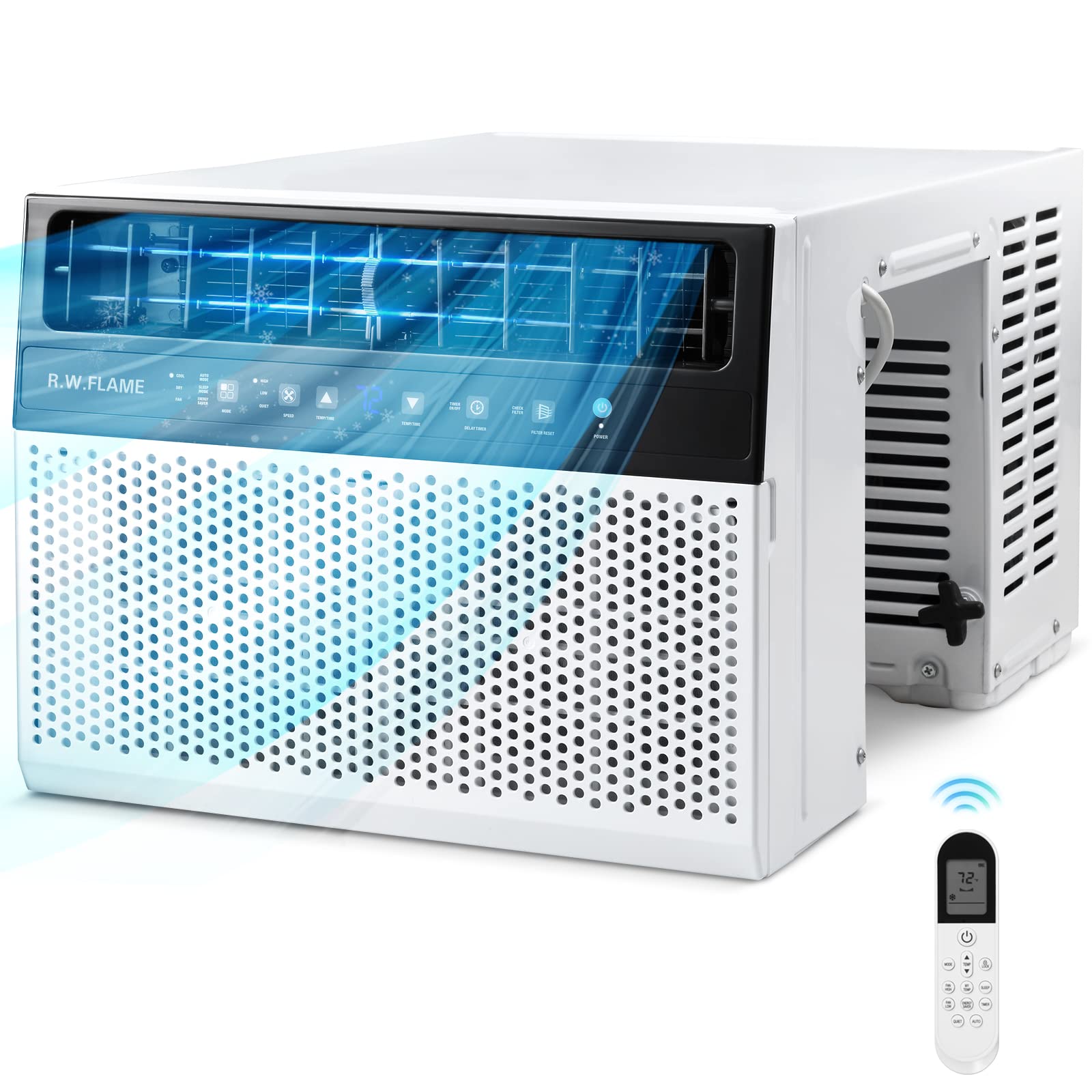 R.W.FLAME U-Shaped Air Window Conditioner 12000 BTU, Full Window View, Ultra Quiet AC Unit, Cools up to 550 Sq. Ft. Living Room/Bedroom/Home, Remote Control, Energy Efficient, Washable Filter, White