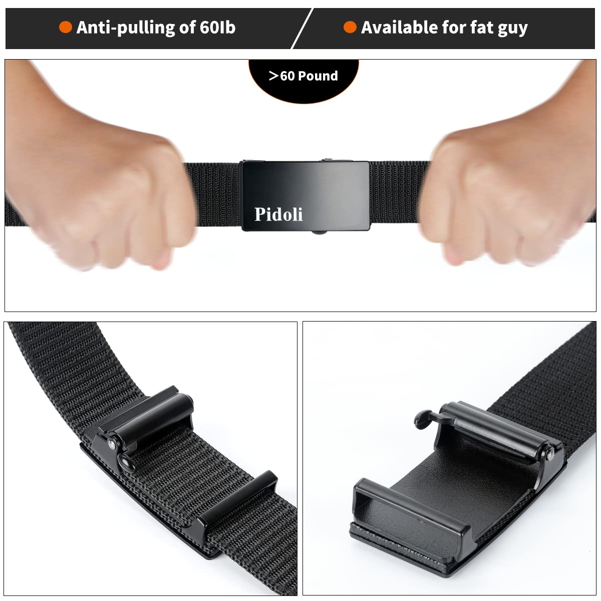 Pidoli Men's Belt- Nylon Webbing Fully Adjustable Casuel Belt Pants Shirts Jeans (Silver-Black)