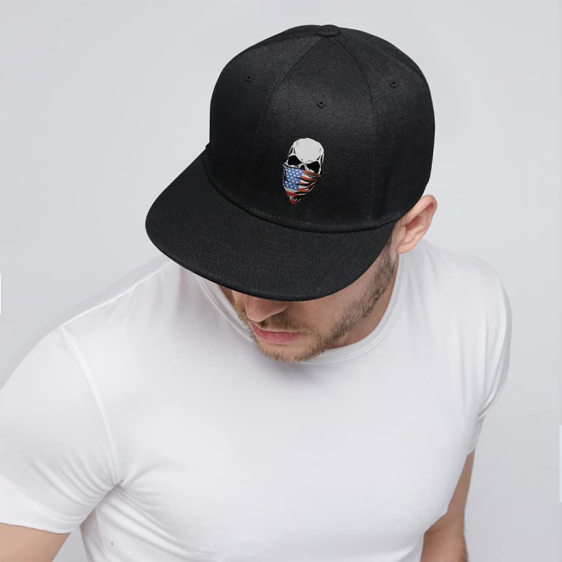 Negi Skull with Flag Mask Item Black Snapback Hats for Men Caps, Classic Women Skull Hats for Men Snapback Extender Adjustable, Cozy Skeleton Cap Black Trucker Hats for Men Women