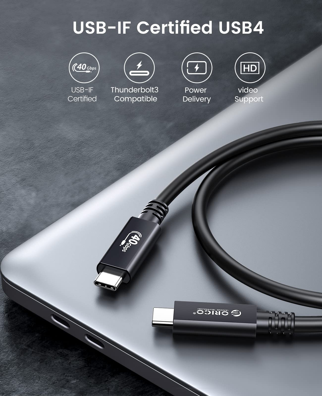ORICO IF Certified USB4 Cable Compatible with Thunderbolt 3, 40Gbps USB C Cable 2.62Ft, 100W PD, 8K@60Hz（Dual 4K@ 60Hz for Thunderbolt Cable, MacBook, DELL XPS, Surface Pro,USB C-Device