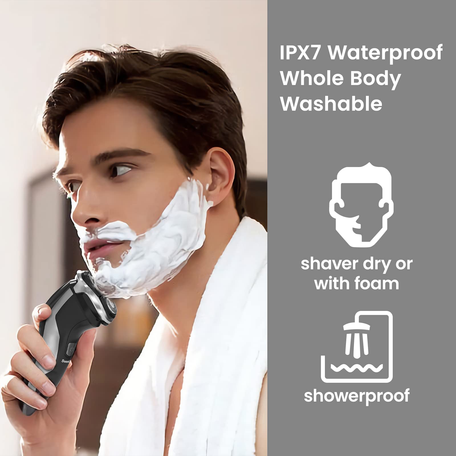 SweetLF Electric Razor for Men IPX7 Waterproof Wet & Dry Use Rechargeable Battery Rotary Shavers(Quiet, Charge Time: 1 Hour, Use Time 120 min),2 Years Warranty, Black