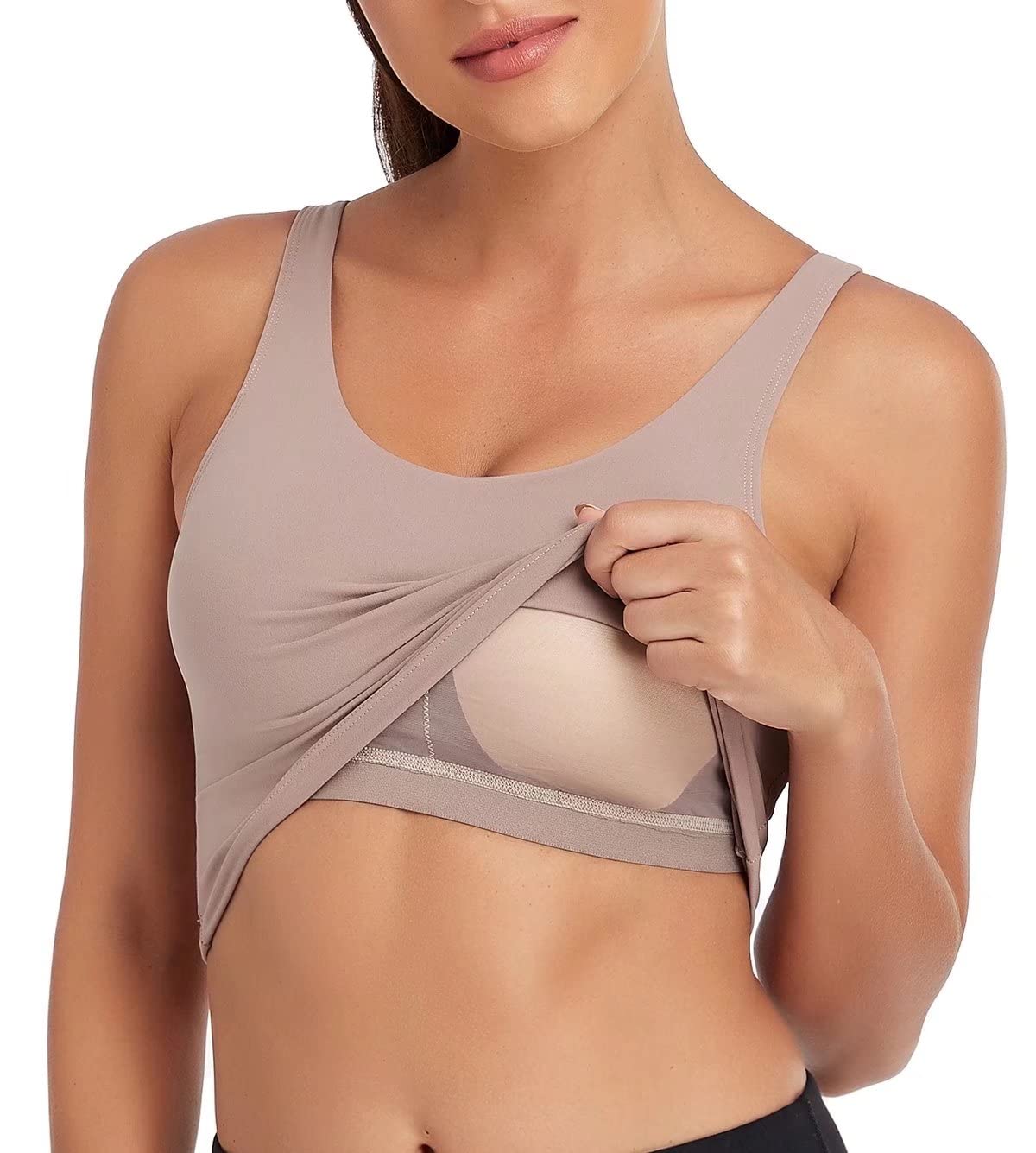 Nehayo Women’s Longline Sports Bra Wirefree Padded Medium Support Yoga Bras for Running Workout Tank Tops(Lavender Grey01 XL)