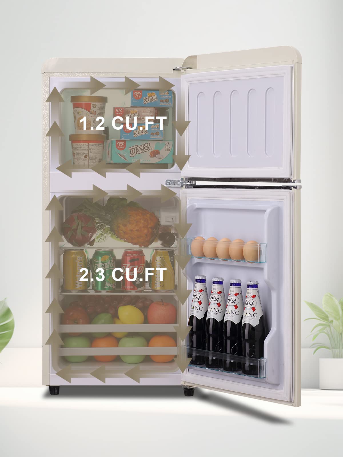 KRIB BLING Retro Fridge With Freezer,3.5 Cu. Ft Refrigerator With 2 Doors,7- Level Adjustable Thermostat, Removable Glass Shelves For Bedroom, Office, Kitchen, Apartment, Dorm, Cream