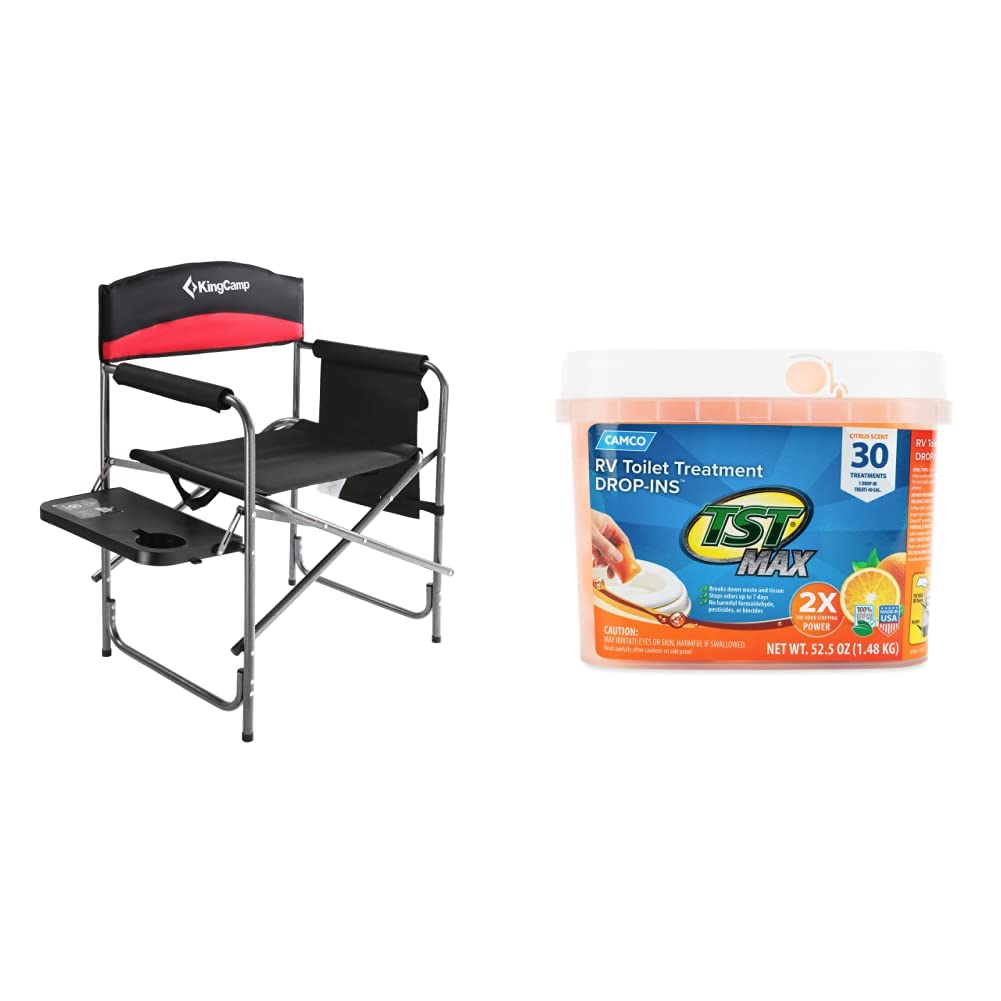 KingCamp Heavy Duty Camping Director Chair for Adults Folding Oversized Outdoor Lawn Foldable with Side Table and Pockets Padded Seat, Supports 400lbs, 1 Pack, Black/RoyalBlue