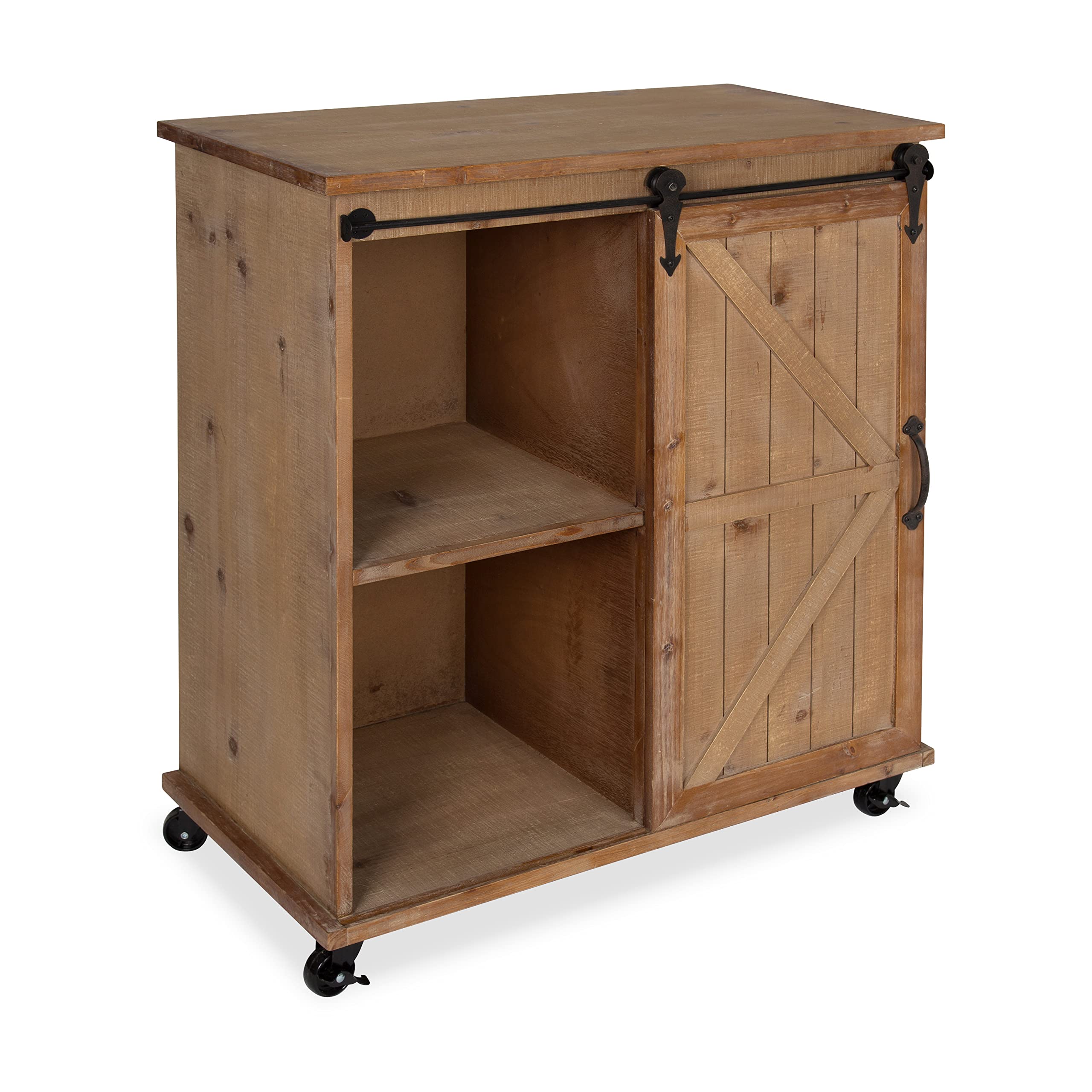 Kate and Laurel Cates Multi-Purpose Wooden Rolling Kitchen Cart Storage Cabinet with Sliding Barn Door, Rustic Wood Finish
