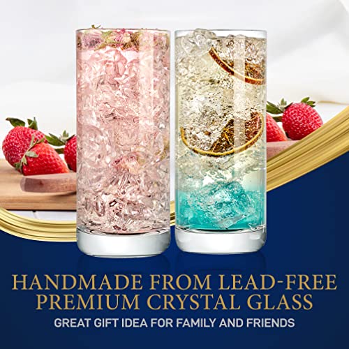 NutriChef 14.2oz Highball Drinking Glasses - Set of 2 Heavy Base Tall Tumbler Clear Glassware for Water, Wine, Beer, Liquor, Gin, Cocktail, Whiskey, Juice, Iced Coffee, Mixed Drinks, Dishwasher Safe